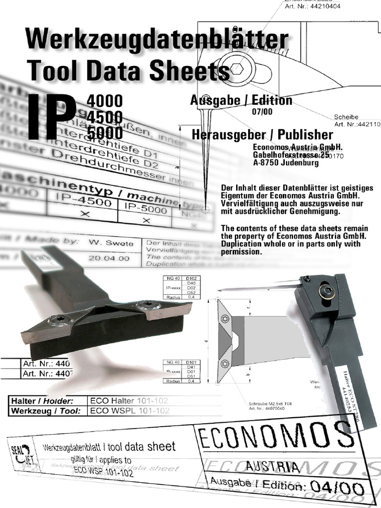 Tool Data Sheets - IP - Edition 0700 | PDF