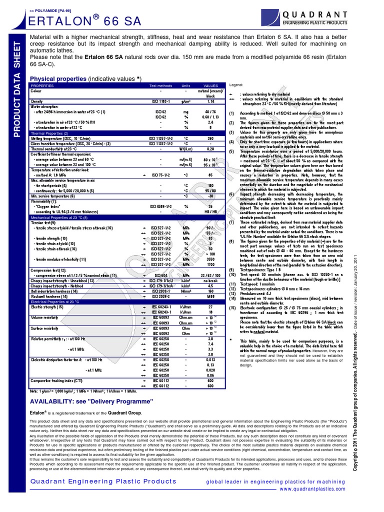 Ertalon 66 SA PDS E 25012011 | PDF | Ultimate Tensile Strength ...