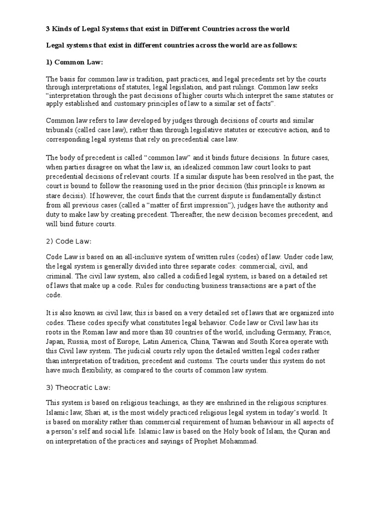 The Three Main Legal Systems Used Around the World: Common Law, Code ...
