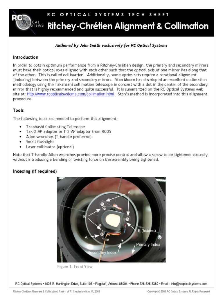 Ritchey-Chrétien Alignment & Collimation: RC Optical Systems Tech Sheet ...