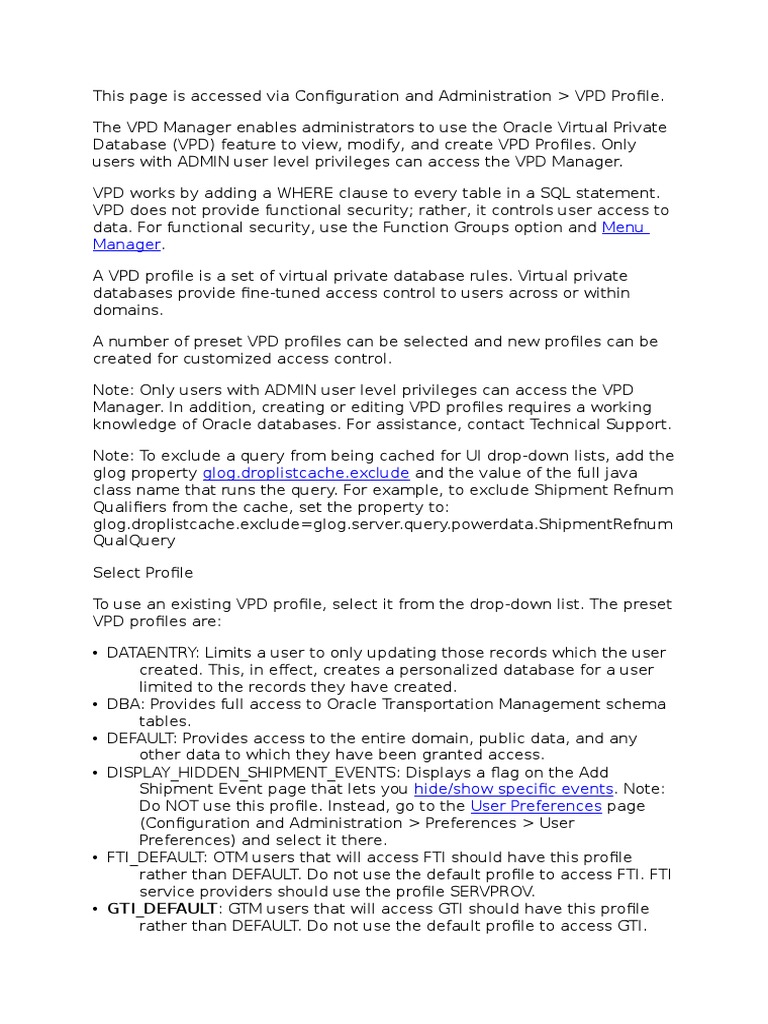 VPD Profiles Oracle OTM | Download Free PDF | Oracle Database | Data ...