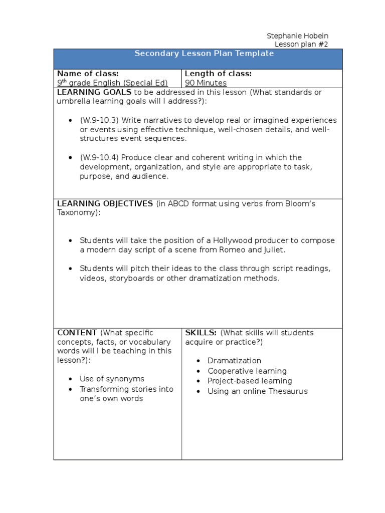 Romeo and Juliet Lesson | PDF | Project Based Learning | Behavior ...