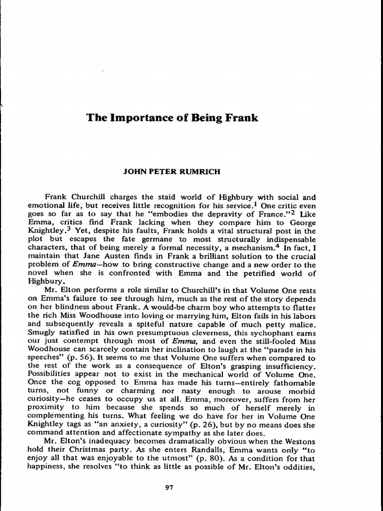 The Importance of Being Frank | PDF | Emma (Novel)