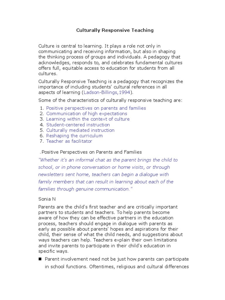 Culturally Responsive Teaching | PDF | Pedagogy | Learning
