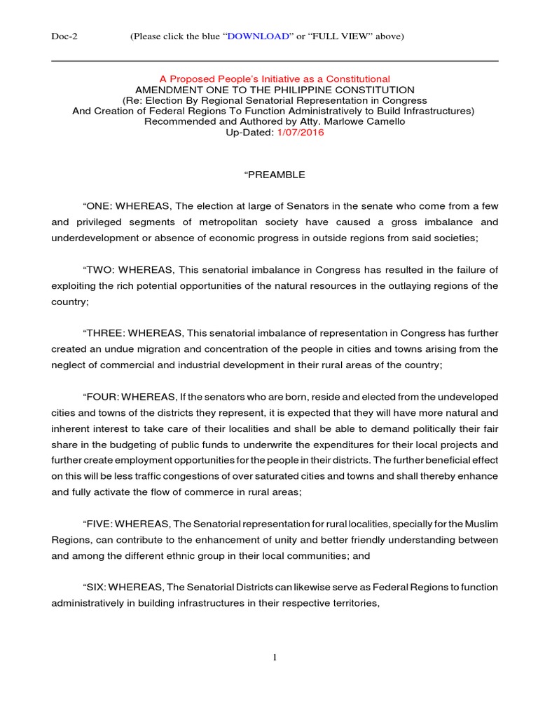 A Proposed People's Initiative As A Constitutional: Download | PDF ...