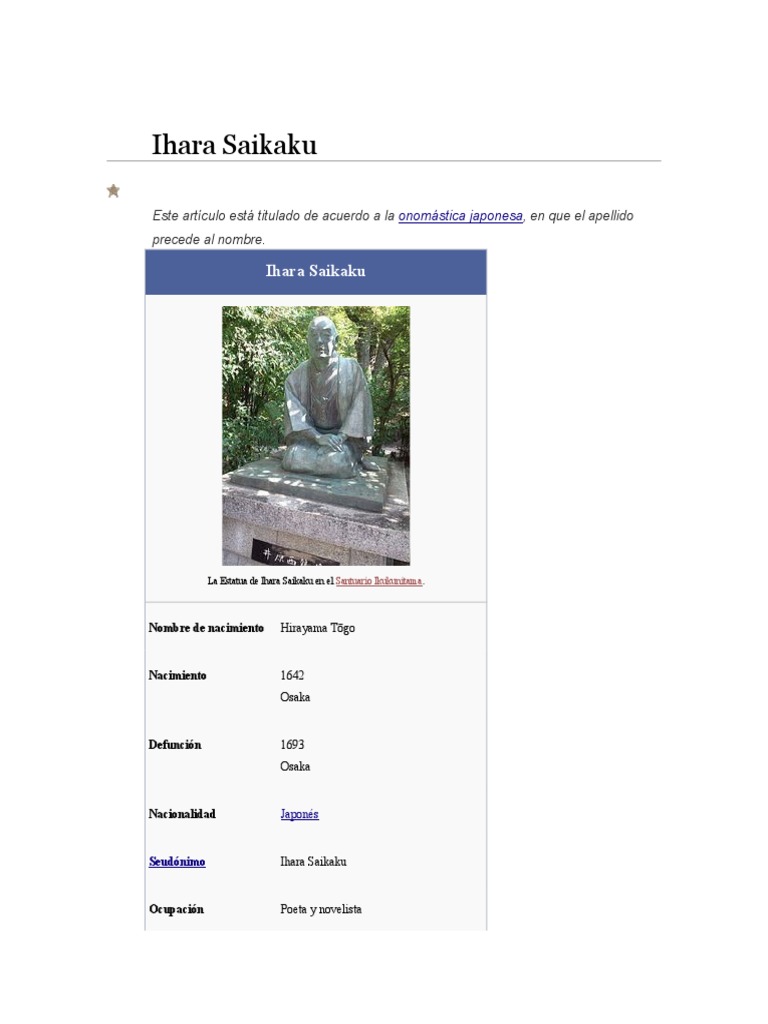 Vida y obra de Ihara Saikaku, escritor japonés | PDF | Japón