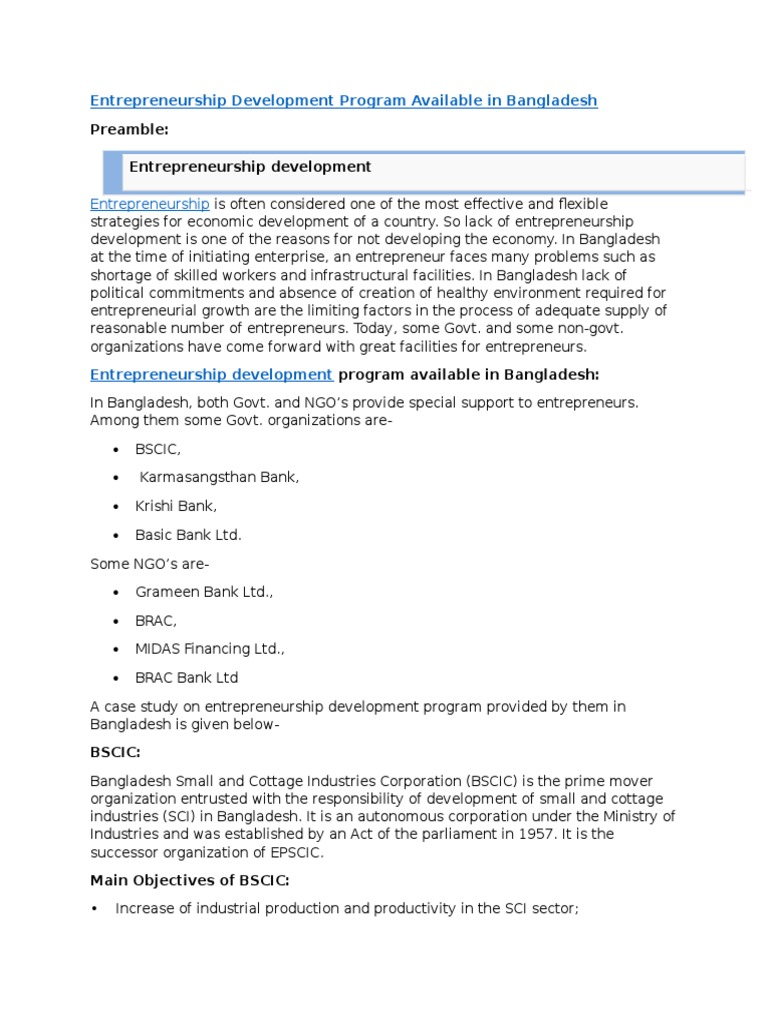 Entrepreneurship Development in Bangladesh | PDF | Microcredit ...