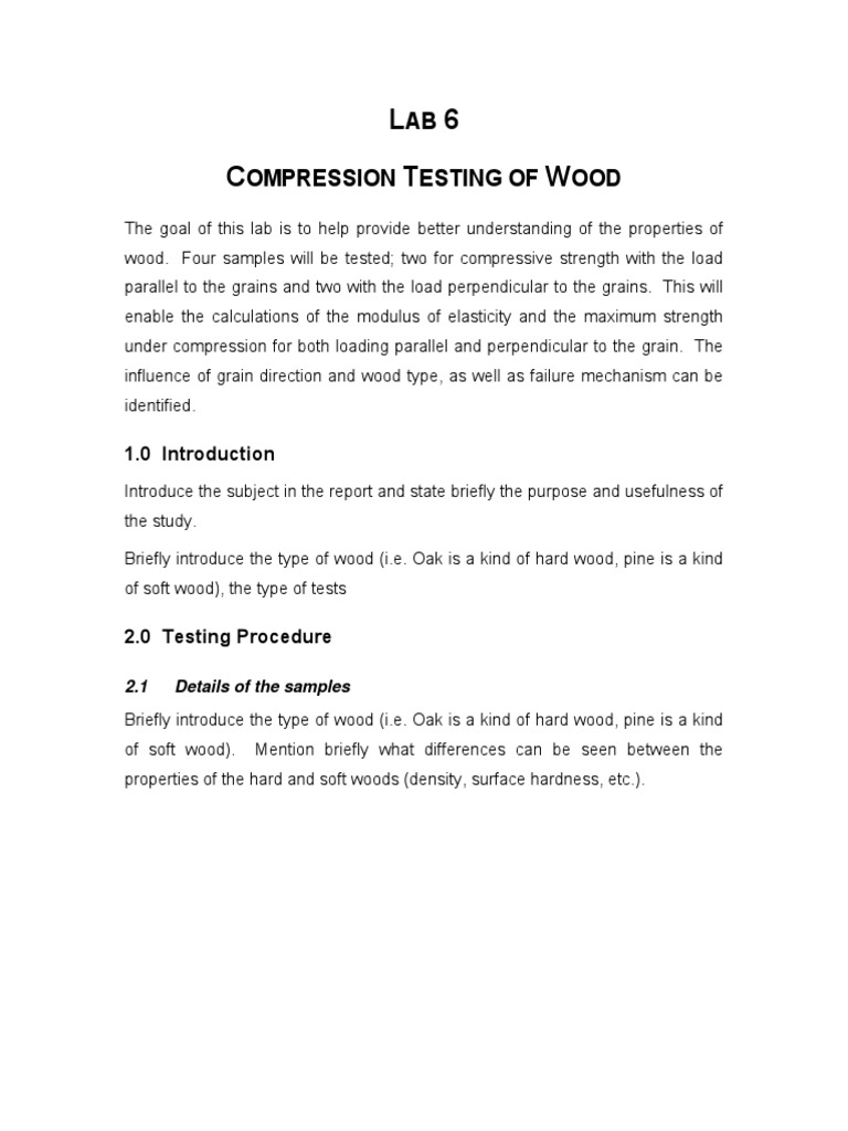 Lab 6 - Compression Testing of Wood | PDF | Strength Of Materials | Wood