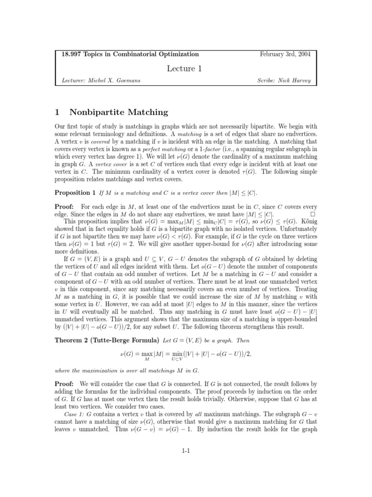 Lecturer: Michel X. Goemans Scribe: Nick Harvey | PDF | Vertex (Graph ...