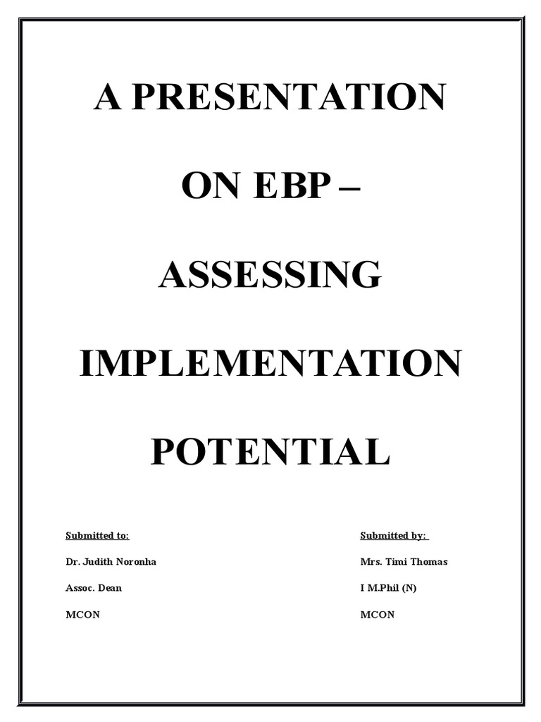 EBP Implementation in Nursing | PDF | Cost–Benefit Analysis | Nursing