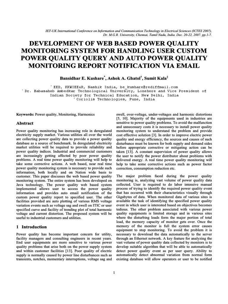Web-Based Power Quality Monitoring | PDF | Databases | Computer Network