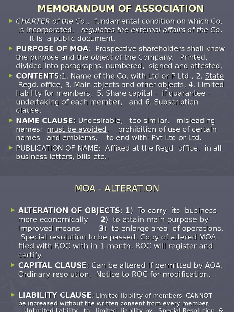 MOA & AOA | Legal Concepts | Virtue