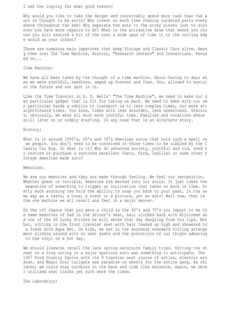 Restore Classic Car | PDF | Wheeled Vehicles | Automotive Industry