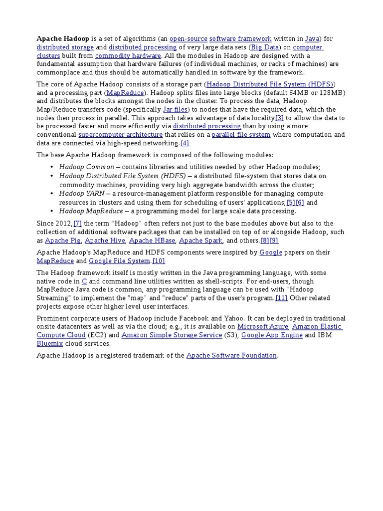 Apache Hadoop Is A Set Of Algorithms An Pdf Apache Hadoop Distributed Computing Architecture