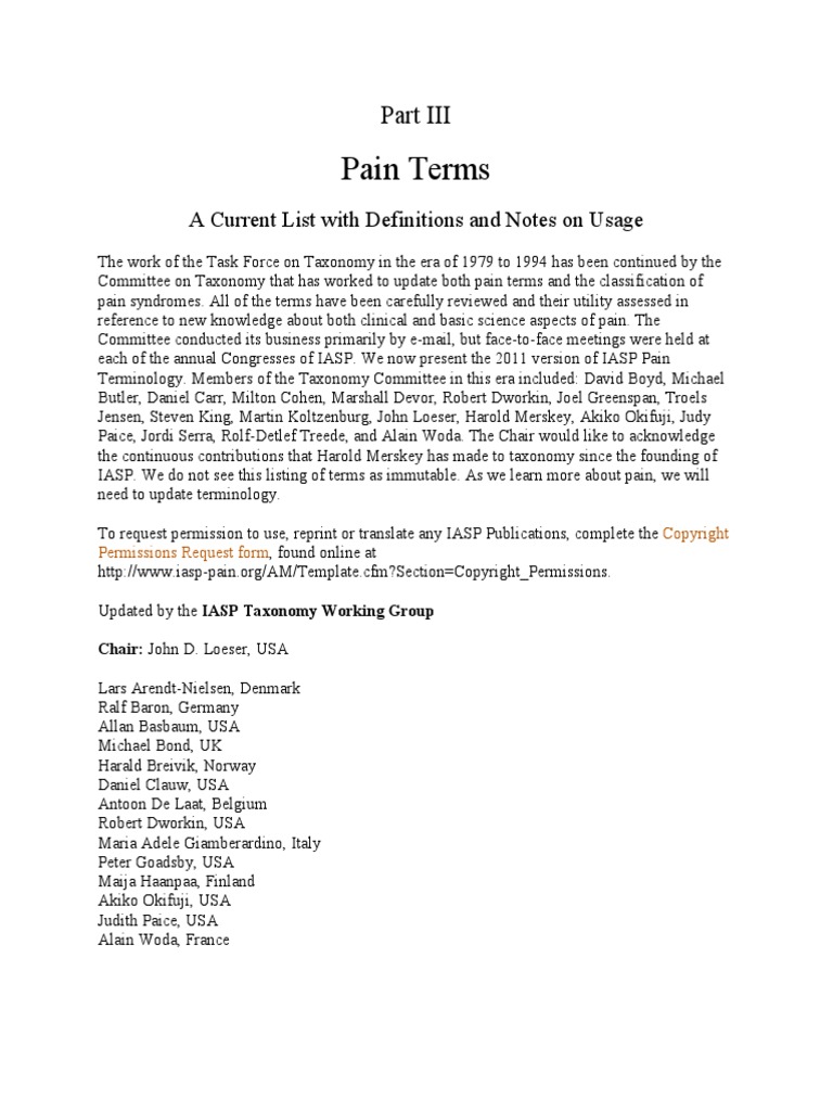 Pain Terms: A Current List With Definitions and Notes On Usage | PDF ...