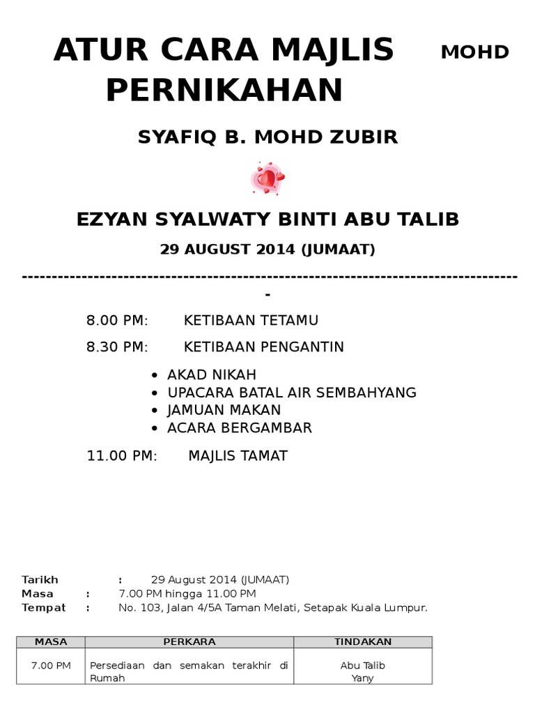 tentatif majlis kahwin - CaydentaroCross