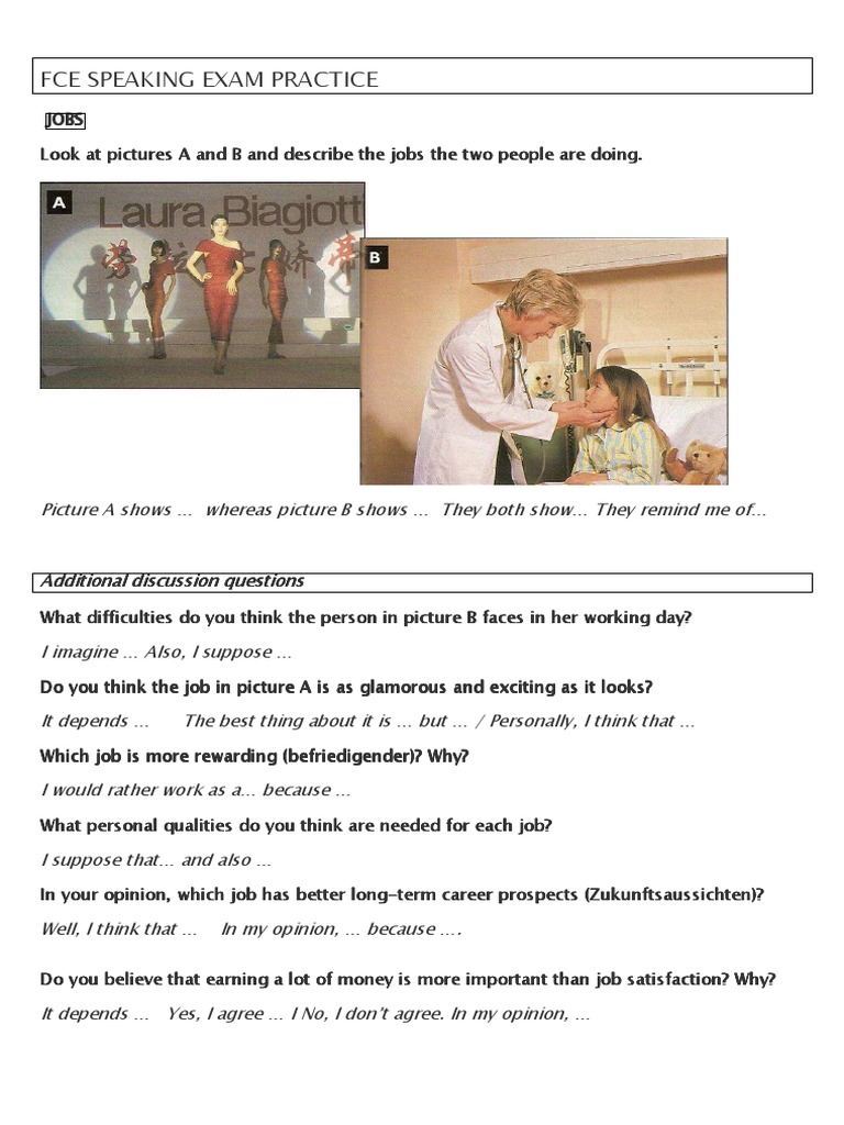 FCE SPEAKING ALL.pdf | Employment | Classroom