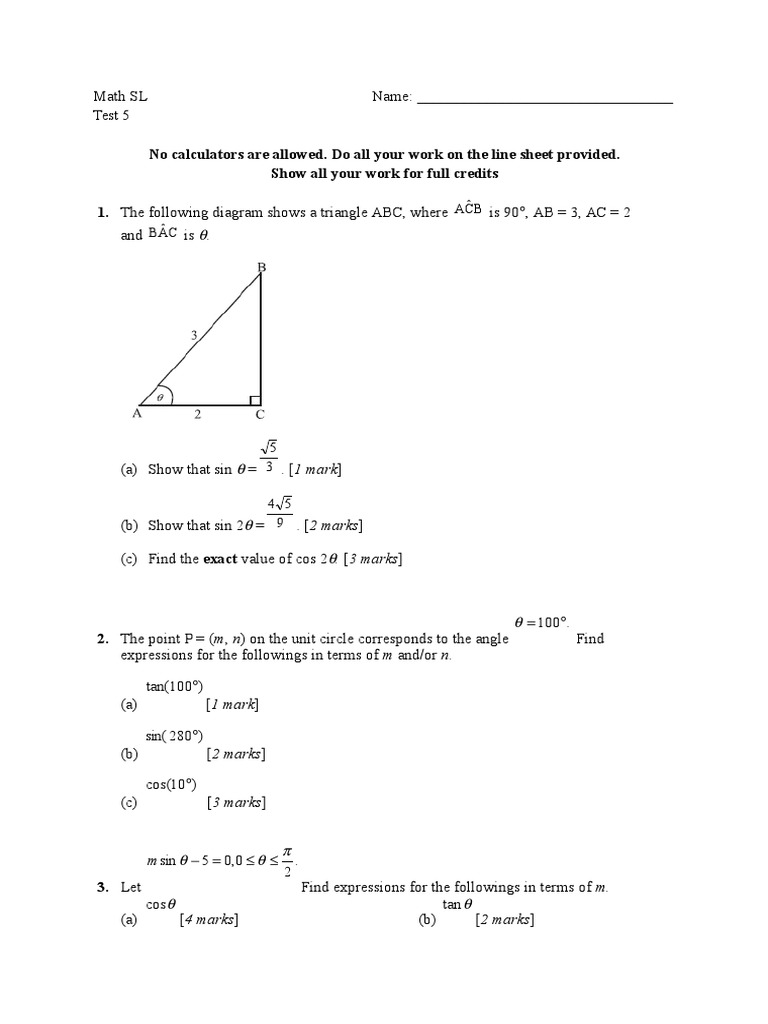 Math SL - Test 5 | PDF | Teaching Methods & Materials | Science ...
