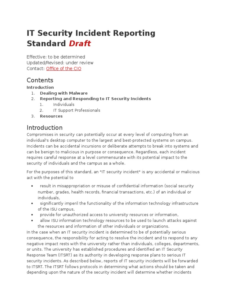 IT Security Incident Reporting Standard | PDF | Computer Security ...