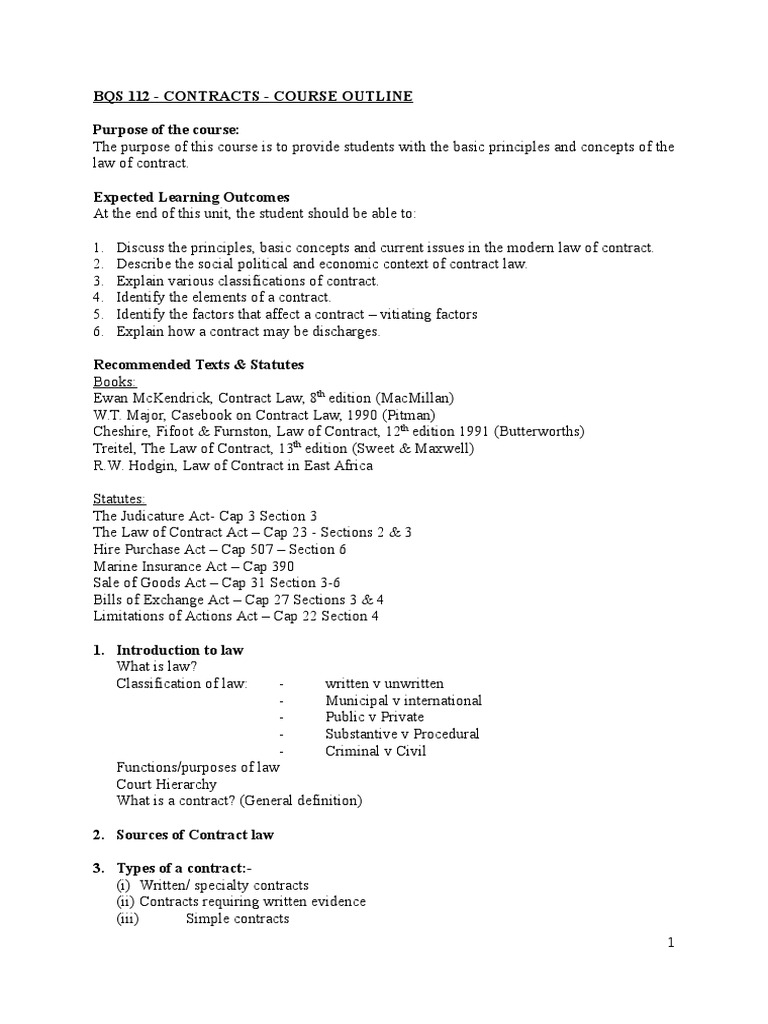 Contracts Course Outline Revised BQS 112 | Download Free PDF | Offer ...