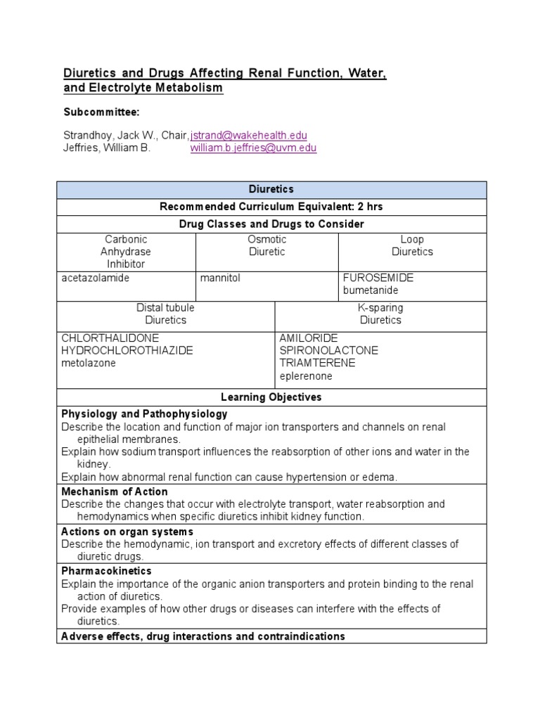 Diuretics and Drugs Affecting Renal Function, Water, and Electrolyte ...