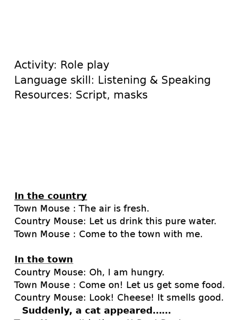 Role Play Activity: Town vs. Country | PDF | Language Arts & Discipline