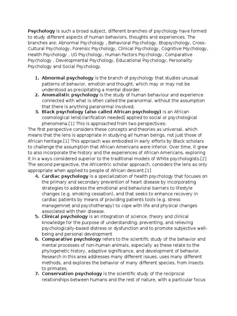 Branches of Psychology | PDF | Industrial And Organizational Psychology ...