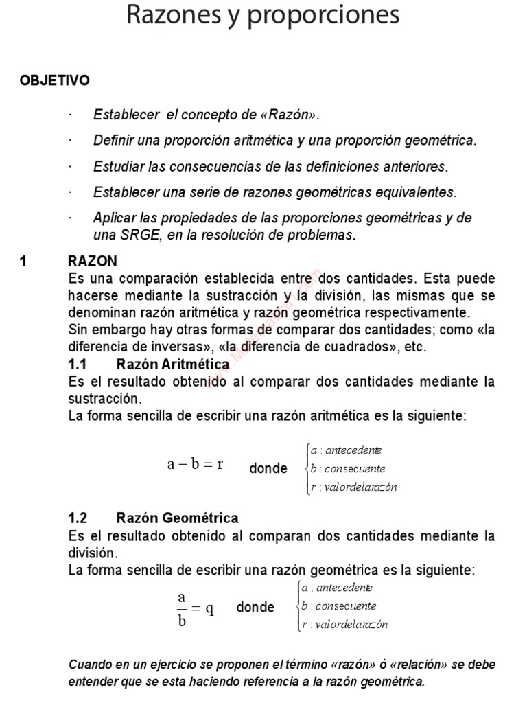 1 - Razones y Proporciones | PDF | Proporción | Objetos matemáticos