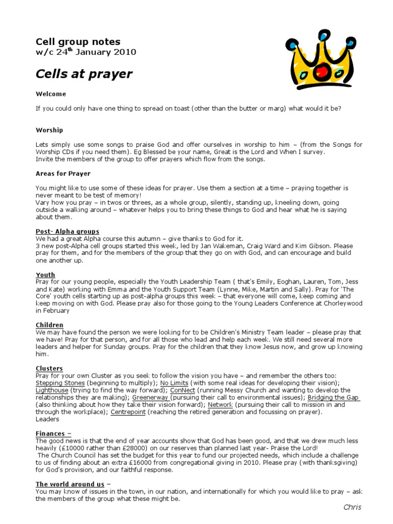 Cell Group Notes | PDF | Prayer | Ancient Mediterranean Religions