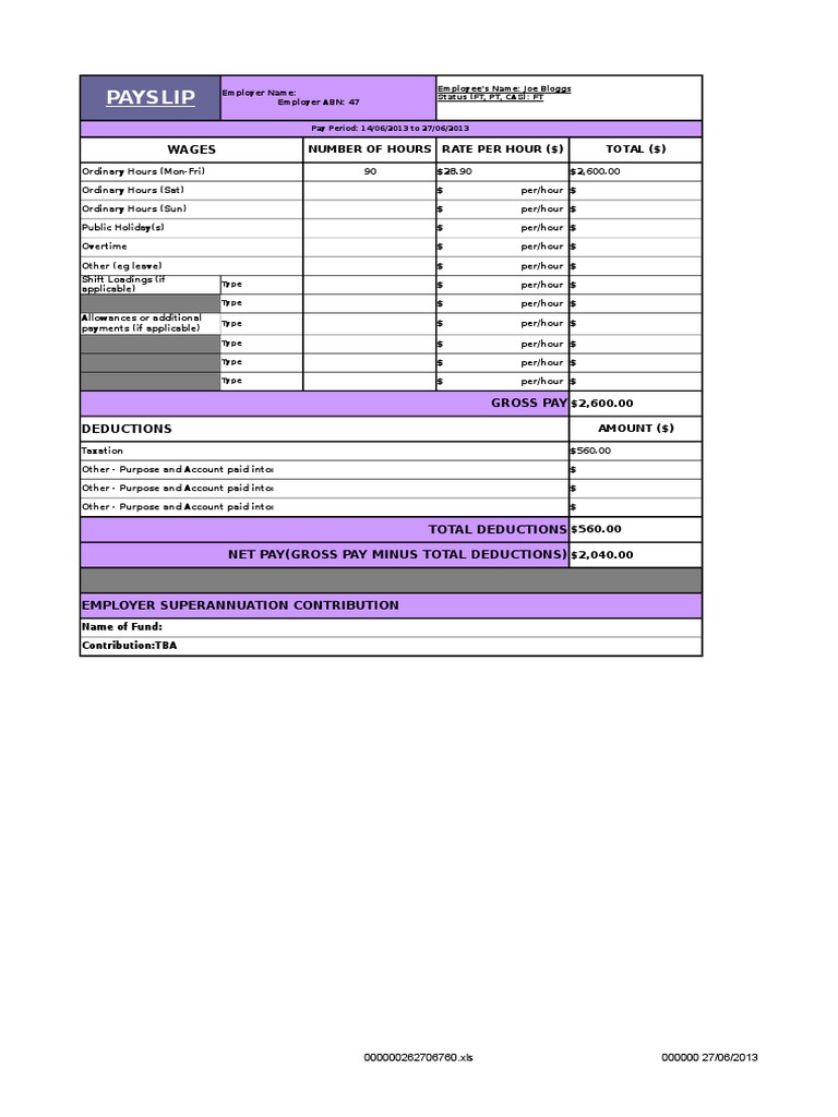 Payslip Template | PDF | Business | Finance & Money Management