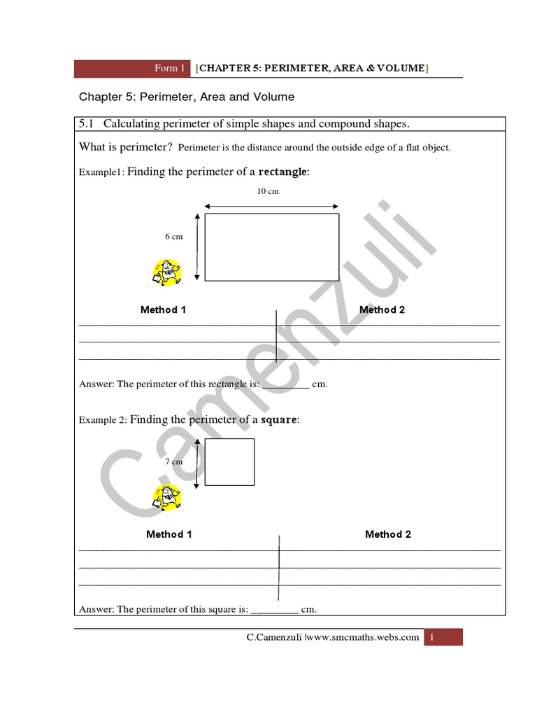 FORM 1 Chapter 5 Perimeter, Area and Volume 2014 | PDF | Area ...