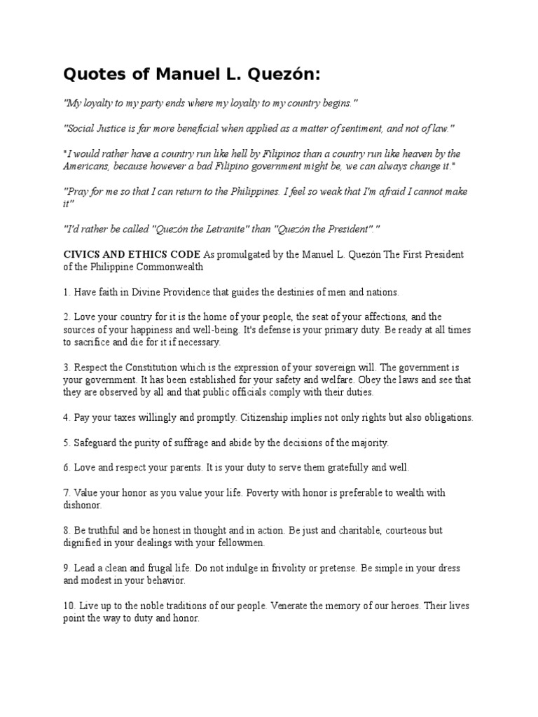 Quotes of Manuel L Quezon | Social Institutions | Society