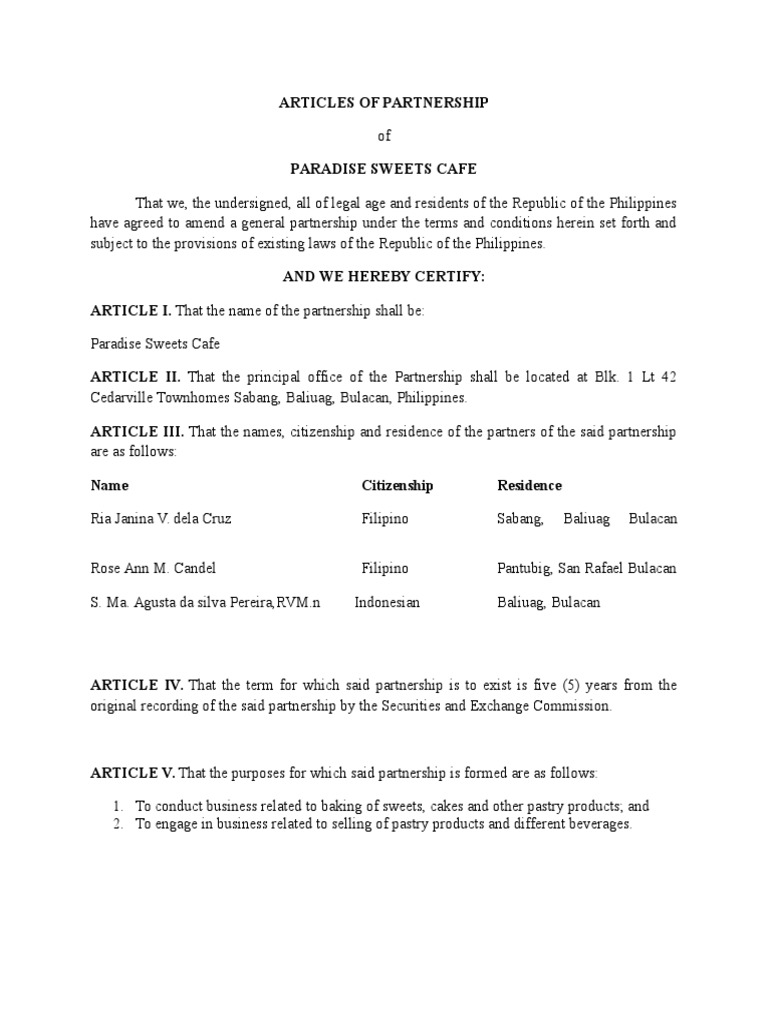 Articles of Partnership | Download Free PDF | Partnership | Justice