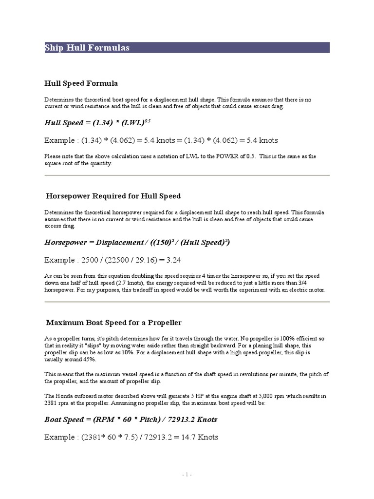 Hull Speed & Slip Formula | PDF | Propeller | Hull (Watercraft)