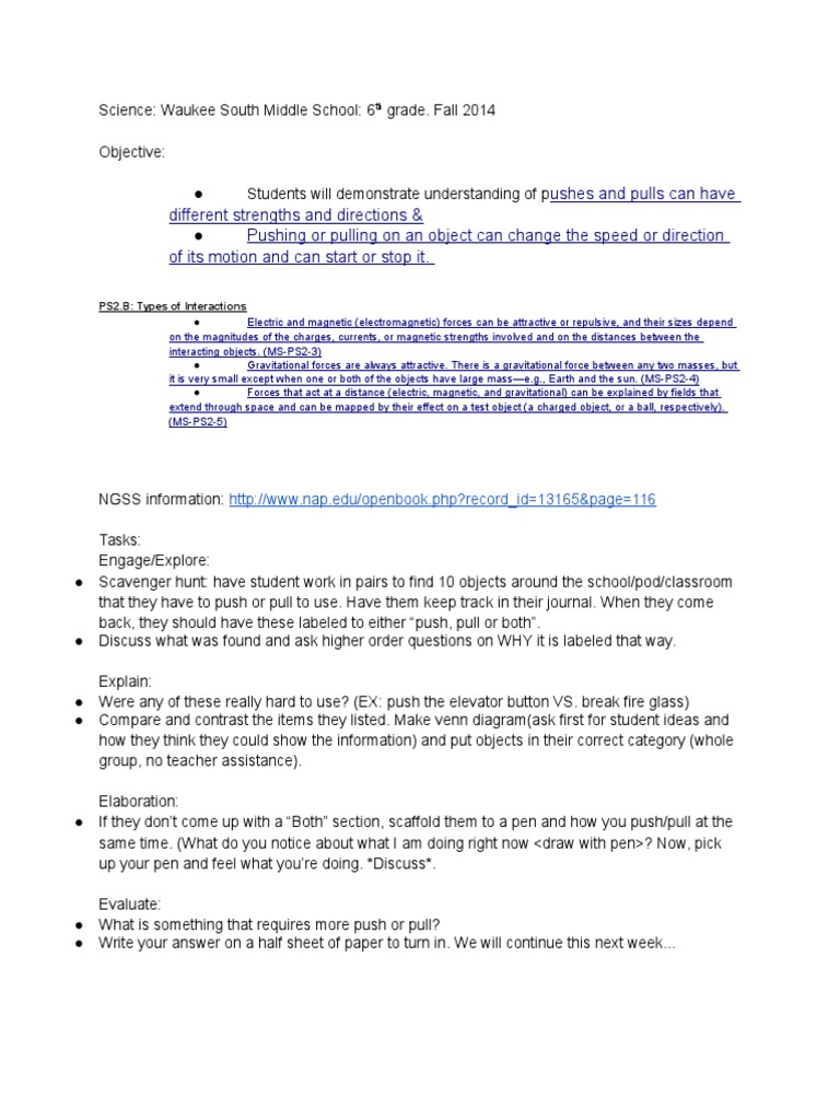 Pushes and Pulls Lesson | PDF