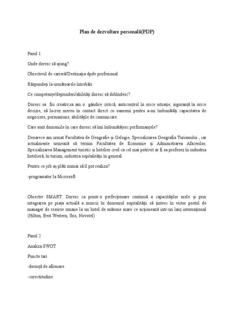 Plan de Dezvoltare Personala | PDF