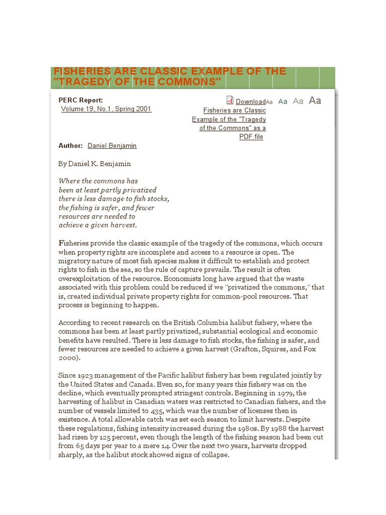 Fisheries Are Classic Example of The Tragedy of The Commons | PDF ...