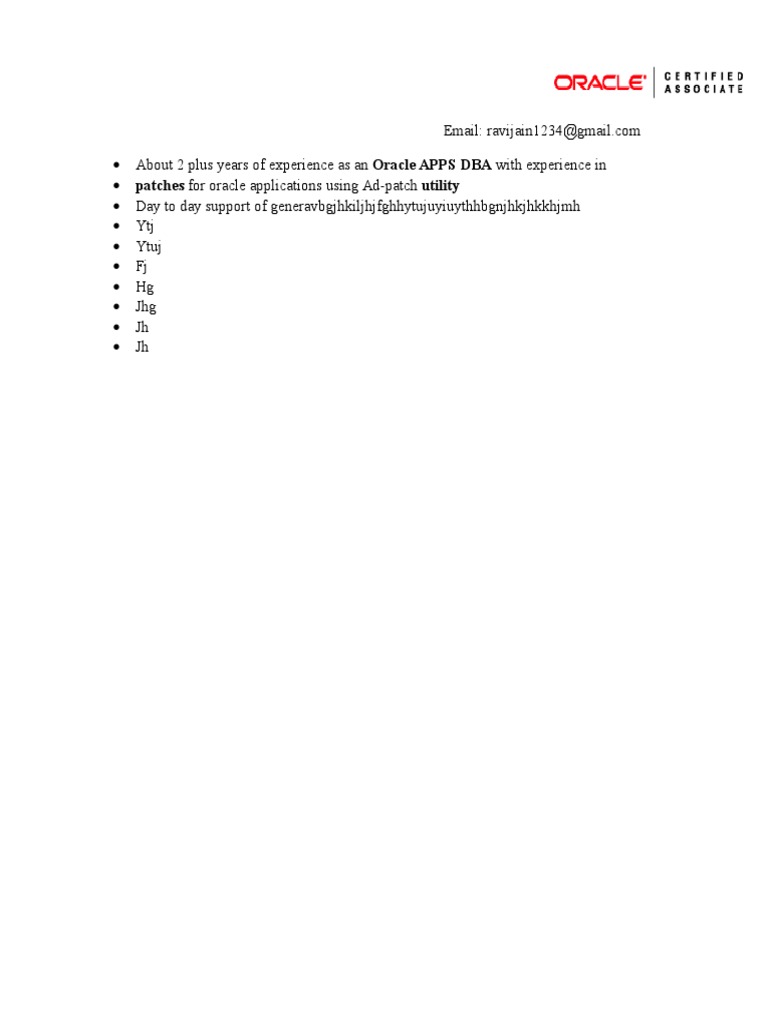 Oracle DBA Resume Format | PDF