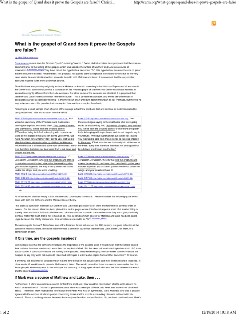 What Is The Gospel of Q and Does It Prove The Gospels Are False ...