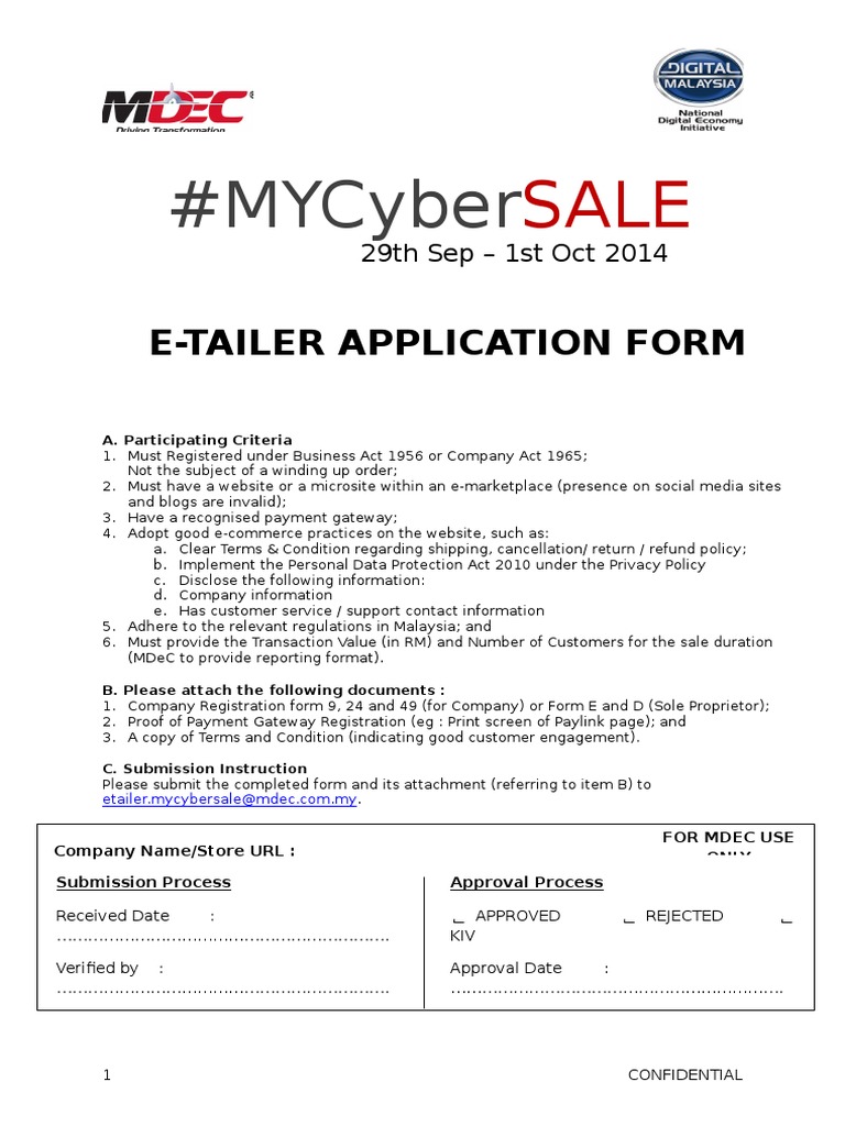MYCyberSALE 2014 E-Tailer Application Guide | PDF | Indemnity | Social ...