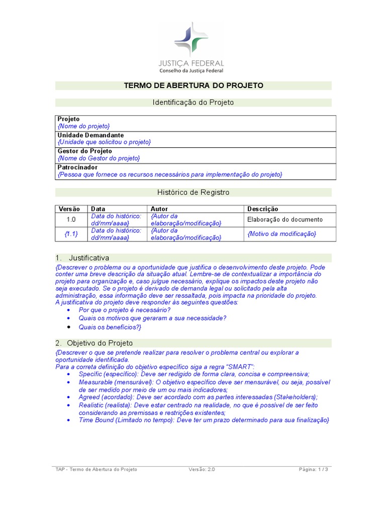 modelo de tap PMbok PMI termo de abertura do projeto | Planejamento ...