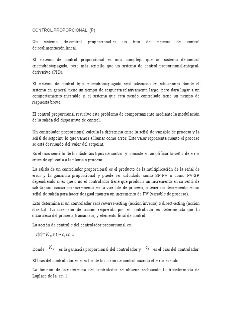 Control Proporcional: Guía Básica | PDF | Sistema de control | Teoría ...