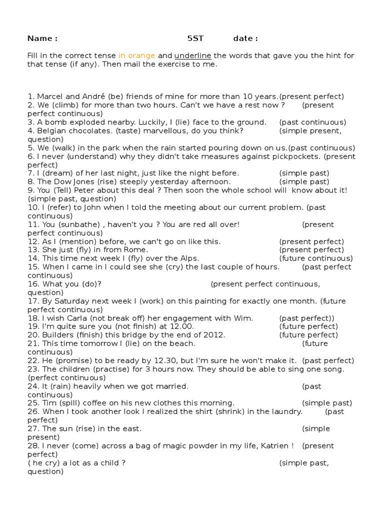 Exercise01 Tenses | PDF | Leisure