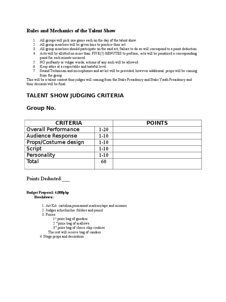 Rules and Mechanics of The Talent Show | PDF
