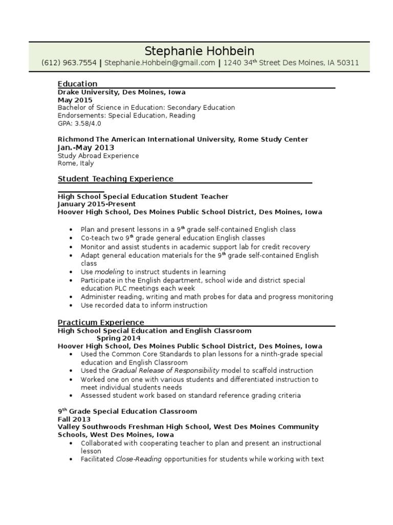 Special Education Teaching Resume | PDF | Special Education | Secondary ...