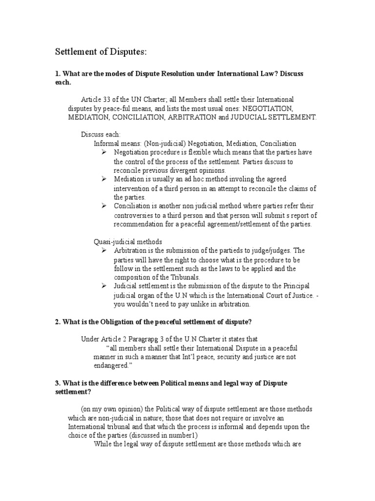 Modes of International Dispute Resolution: An Analysis of the Key ...