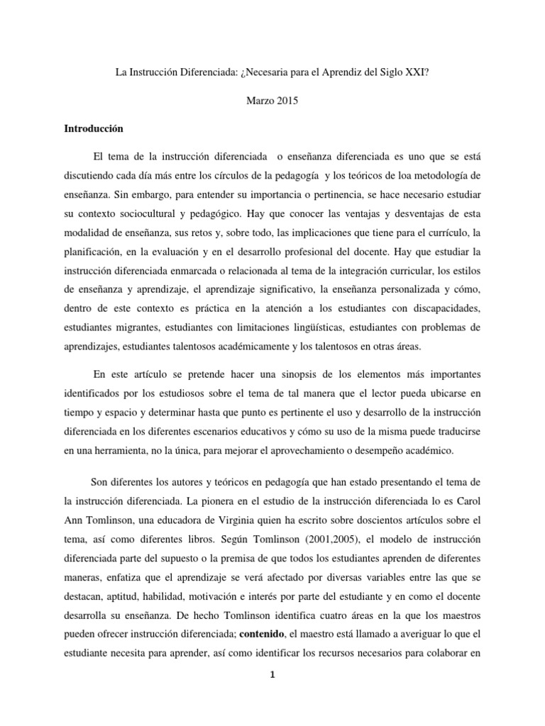 Instrucción Diferenciada en Educación Actual | PDF | Instrucción ...