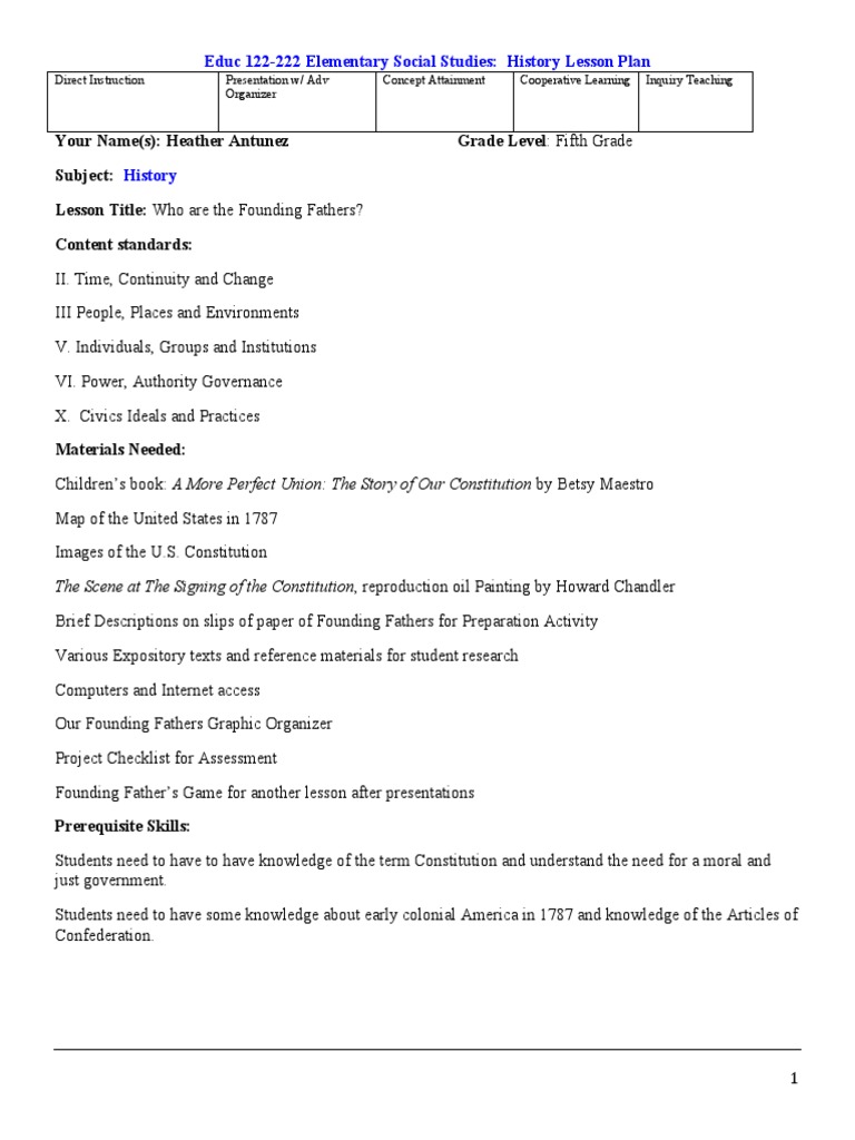 Our Founding Fathers History Lesson Plan | PDF | United States ...