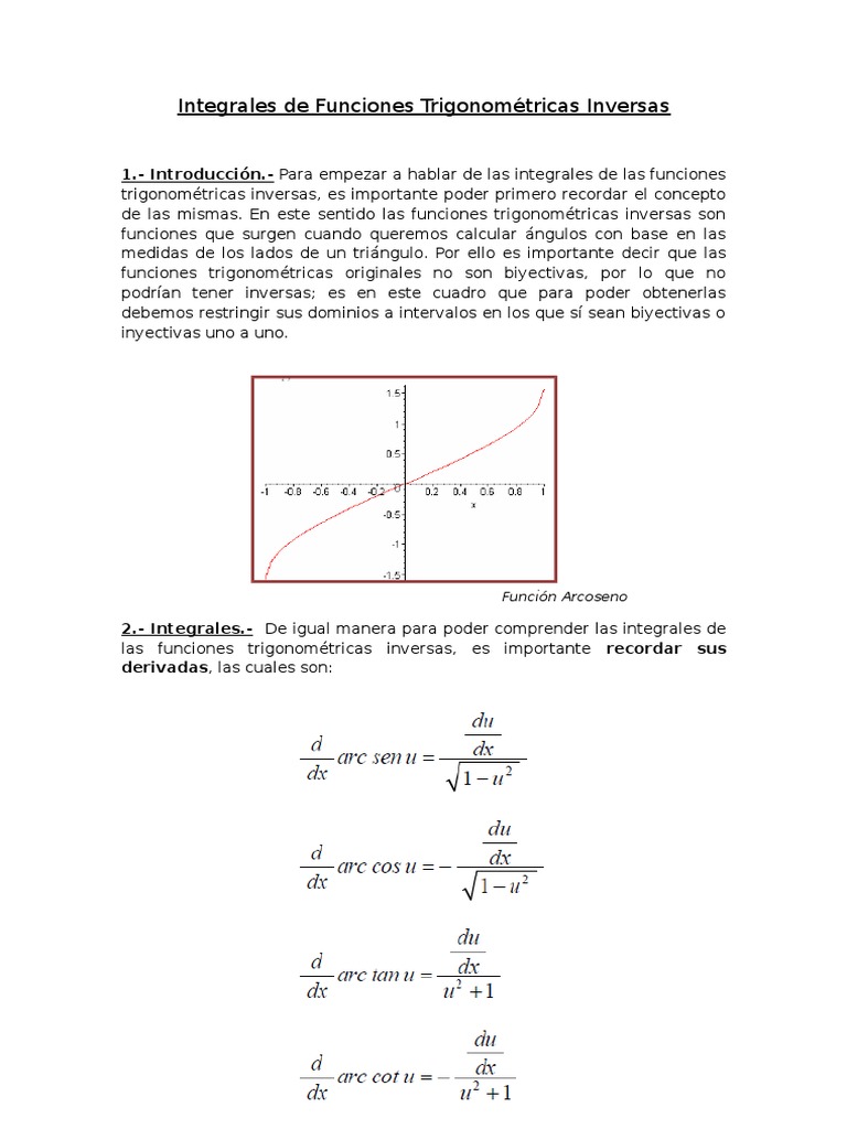 Integrales de Funciones Trigonométricas Inversas | PDF | Métodos y ...