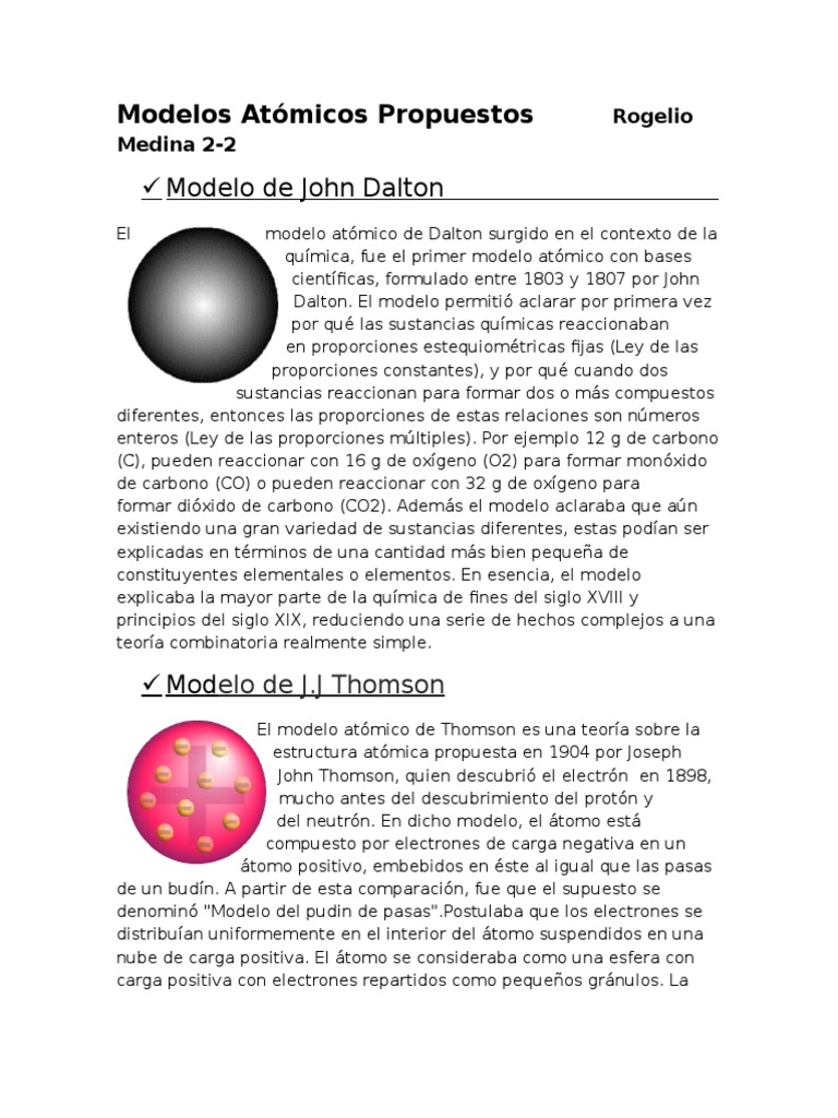 Modelos Atómicos Propuestos | PDF | Átomos | Núcleo atómico